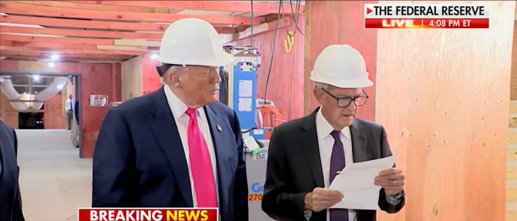 Hard-Hat Clad Jerome Powell Visibly Shakes His Head At Trump During Fed ...